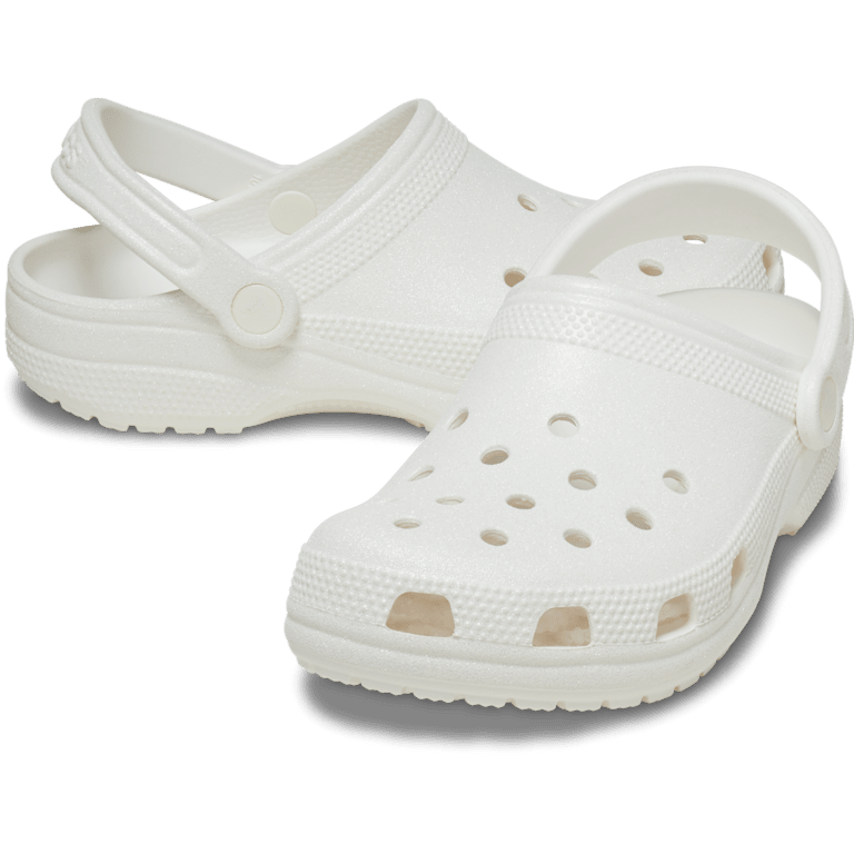 white glitter crocs