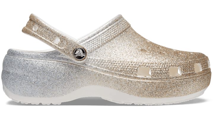 Crocs Women's Classic Platform Ombre Glitter Clog In White/gold | ModeSens